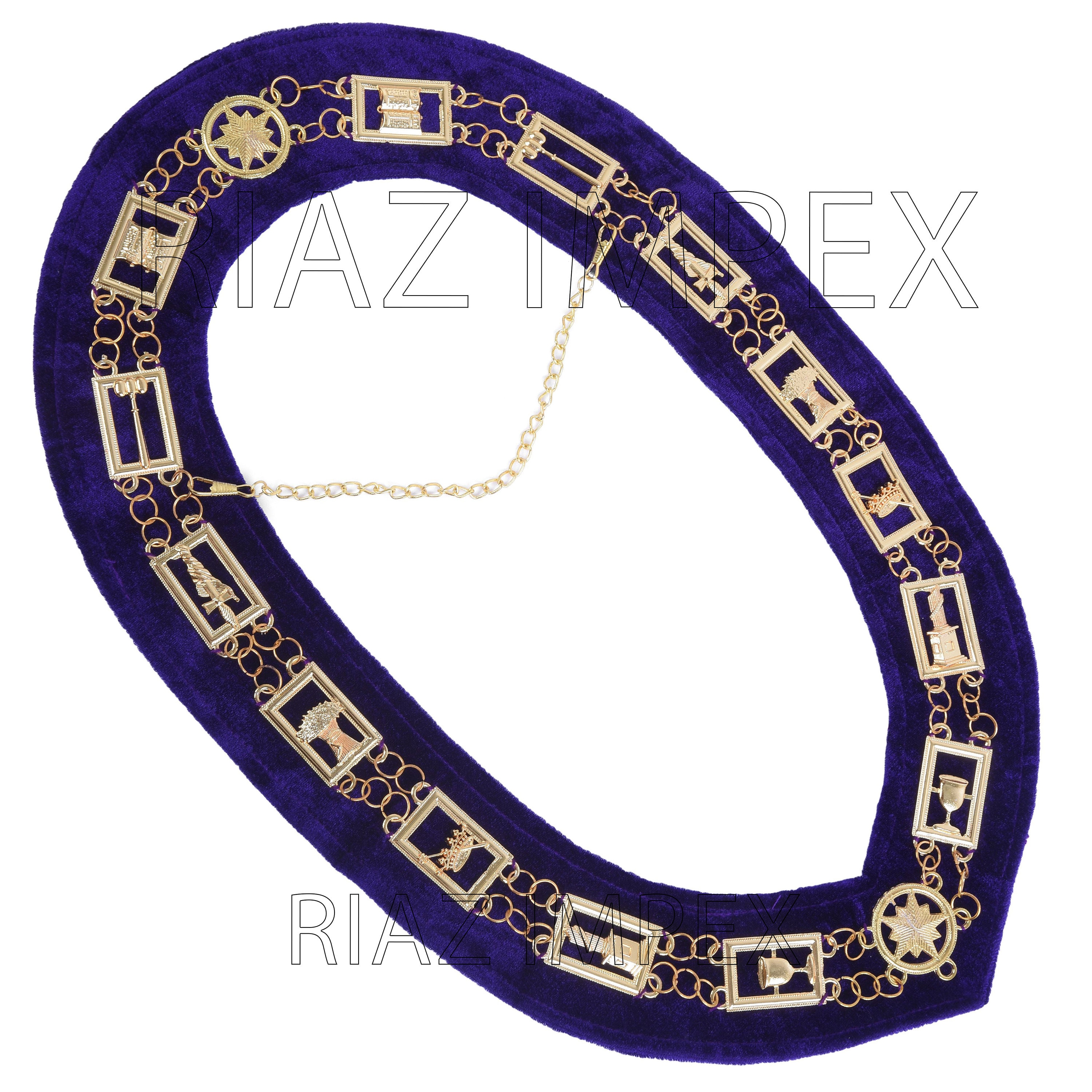 Masonic OES Order of Eastern Star Gold Chain Collar Purple Backing With ...