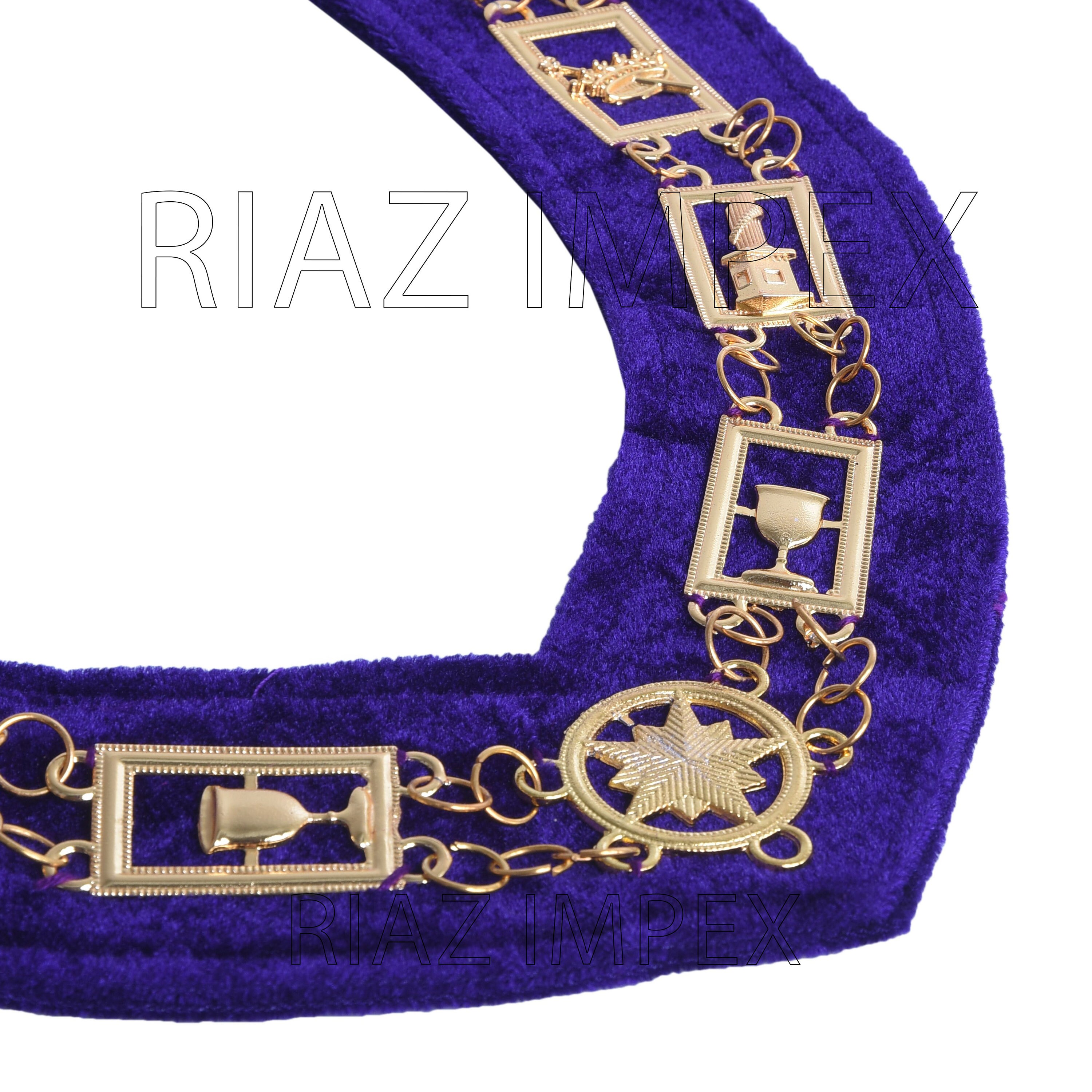 Masonic OES Order of Eastern Star Gold Chain Collar Purple Backing With ...