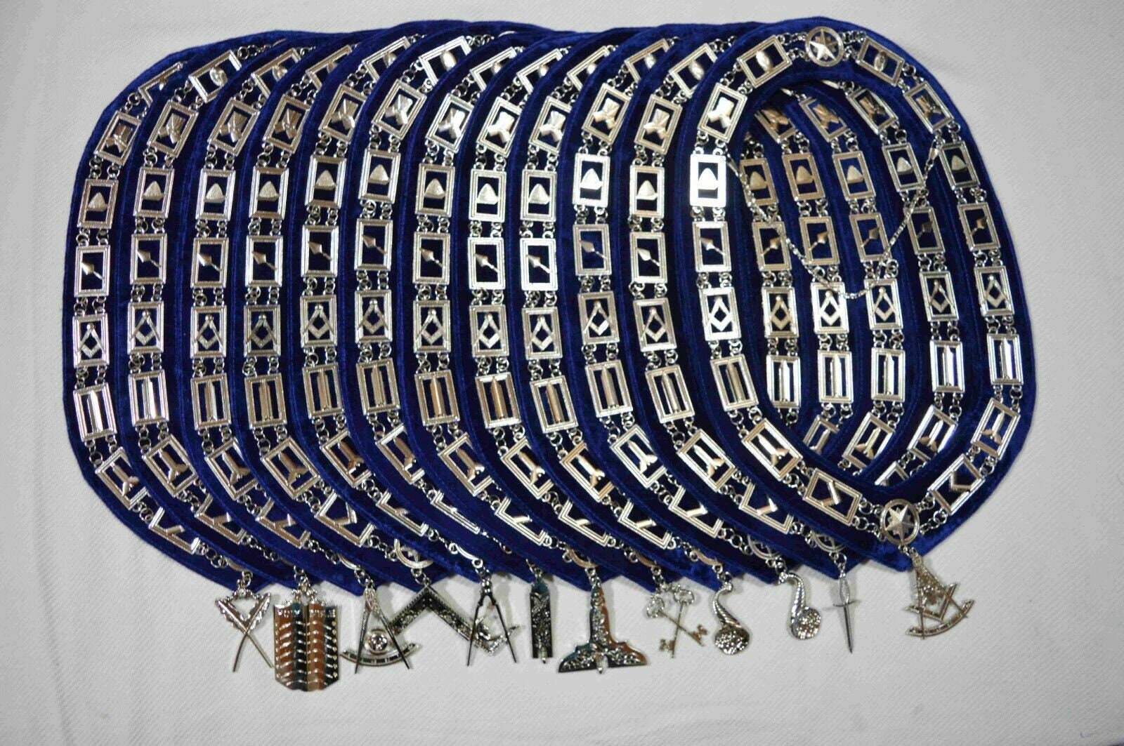 MASONIC BLUE LODGE Officer Silver Chain Collars With Jewels Pack of 12 ...