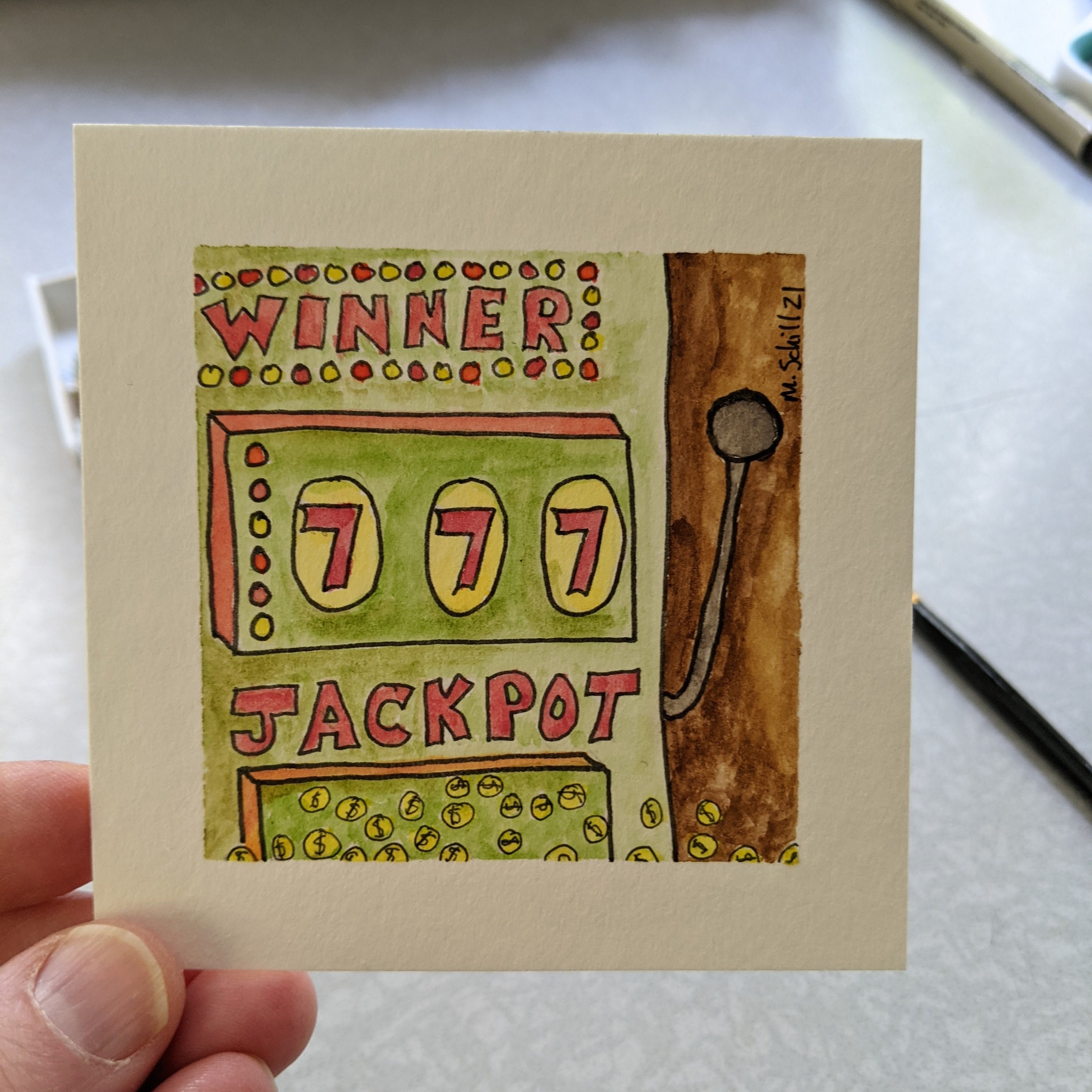 Original Slot Machine Art Watercolor Painting by Monica | Etsy