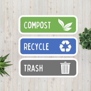 Compost Recycle Trash Stickers - Compost Bin Label - Recycling Bin ...