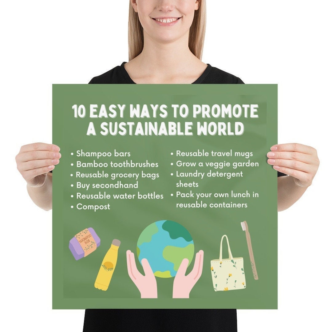 Afiche de educación sobre sostenibilidad 10 maneras fáciles - Etsy México