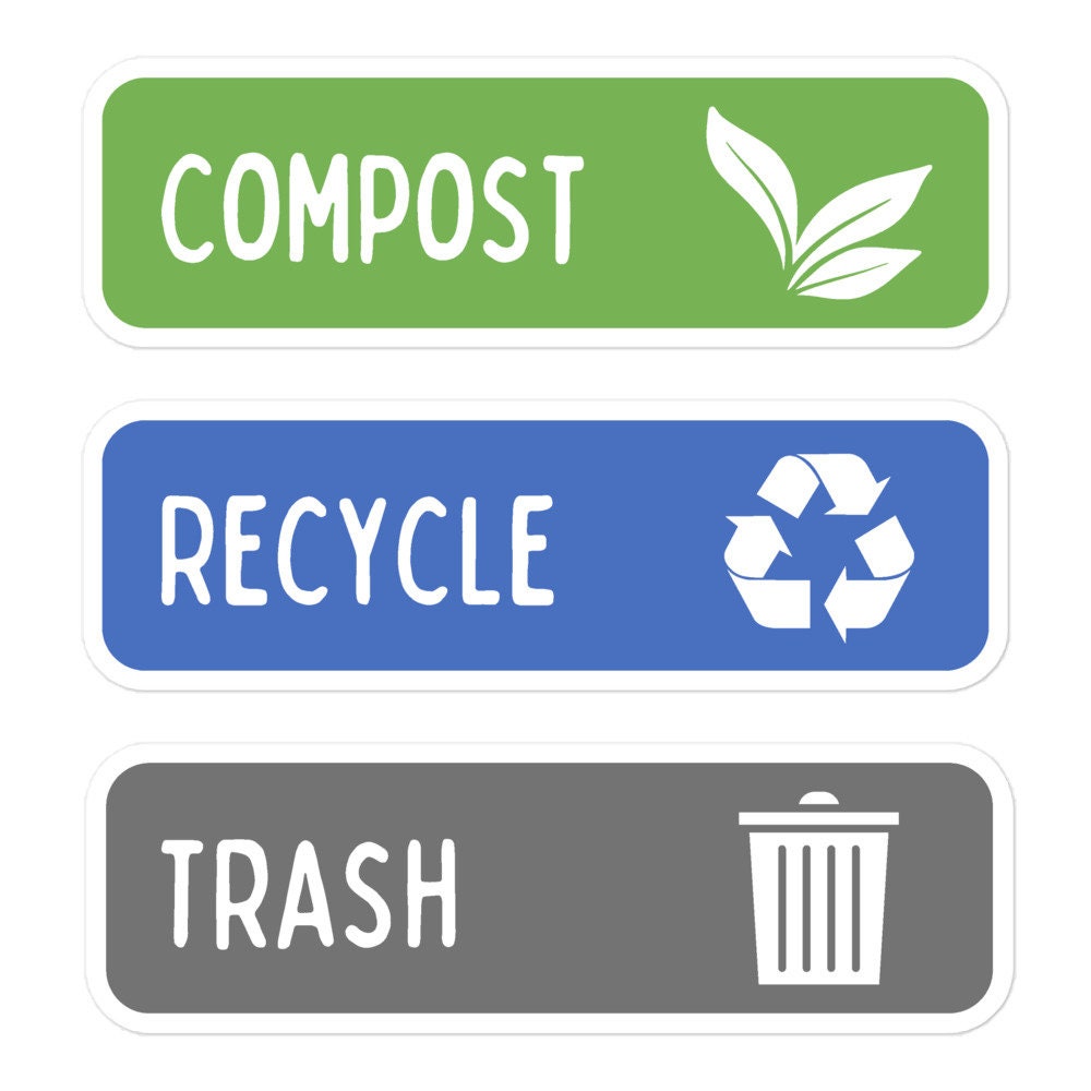 Compost Recycle Trash Stickers - Compost Bin Label - Recycling Bin ...