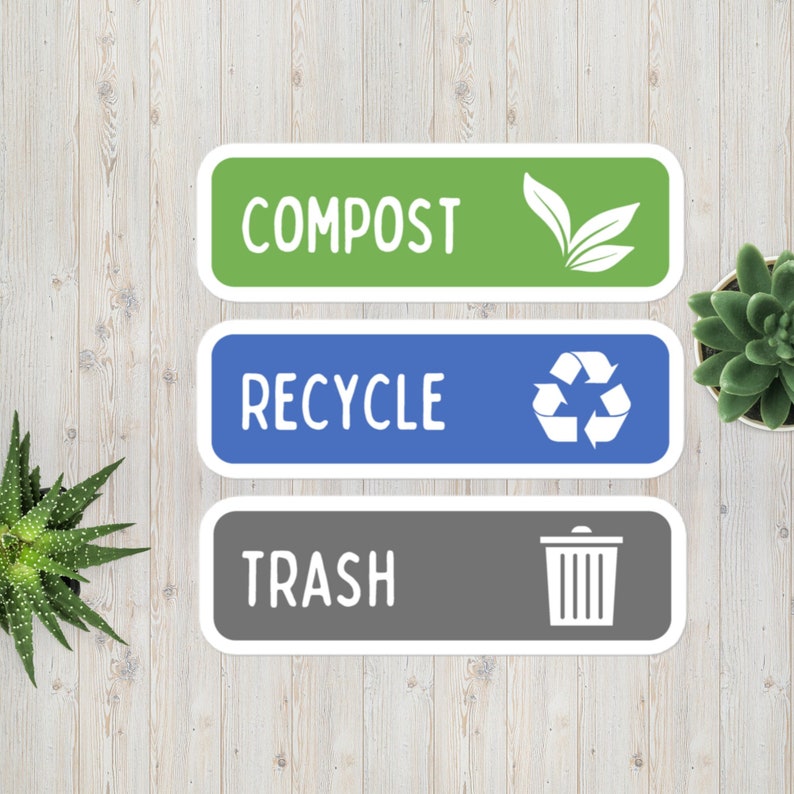 Compost Recycle Trash Stickers - Compost Bin Label - Recycling Bin ...