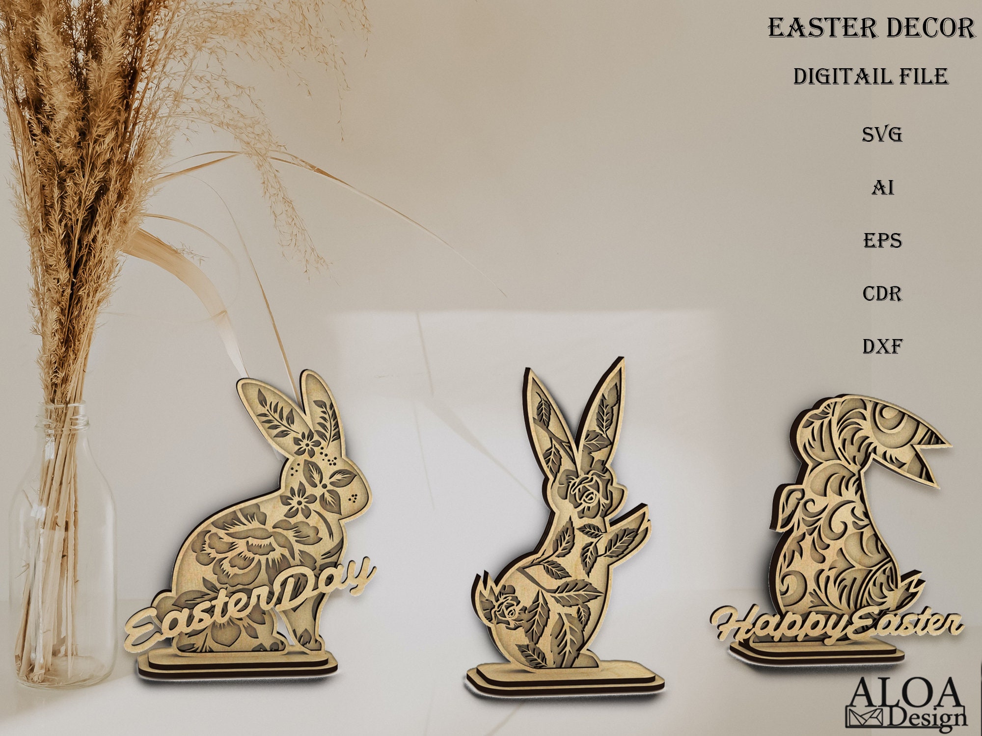 Floral Easter Decor SVG Easter Bunny Vector Layered Design - Etsy