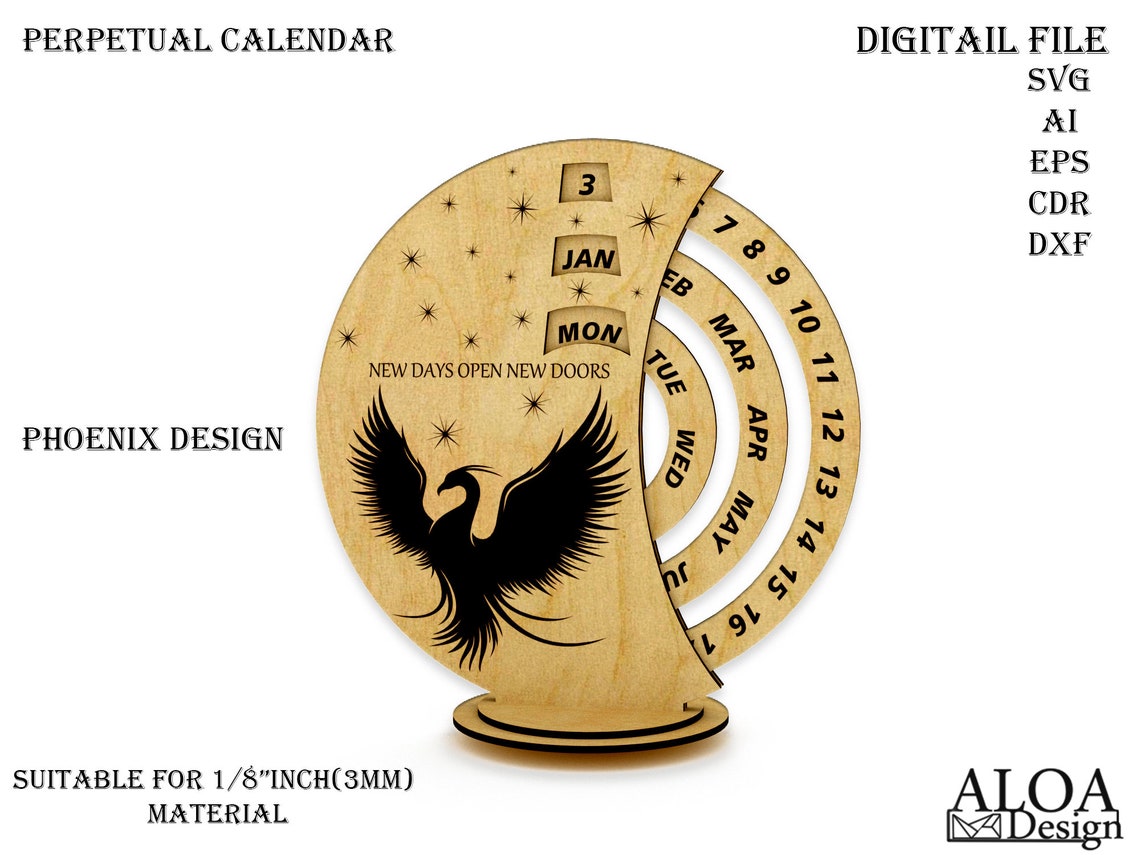Perpetual Calendar SVG Laser Cut Files Glowforge Template | Etsy