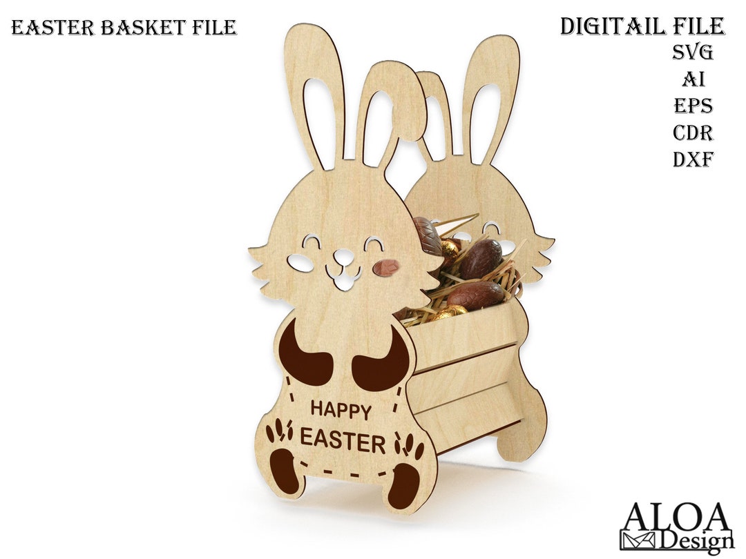 Happy Easter Bunny Basket Wood Cutout Decor Digital Laser Cut File Svg ...