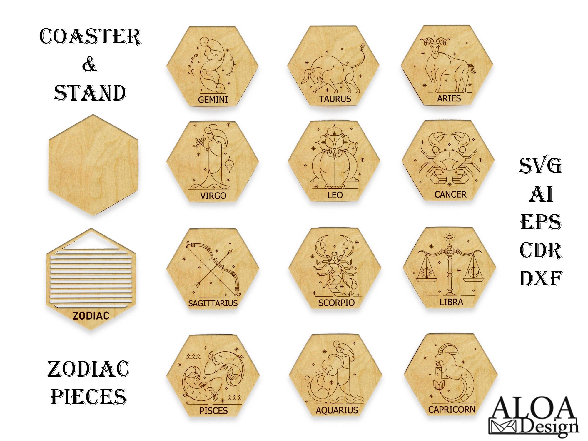 Laser Coaster File Zodiac Laser Hexagonal Coasters Coaster - Etsy