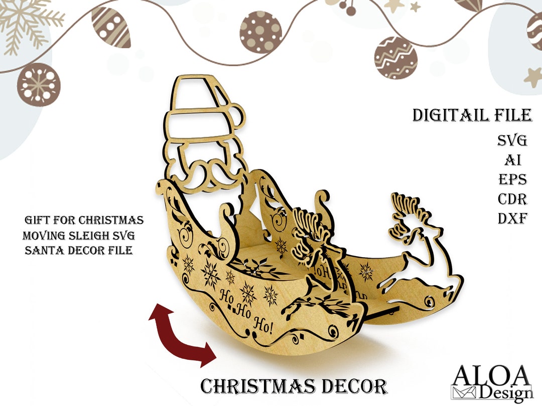 Christmas Sleigh SVG, 1"8 Inch, Laser Cut DXF, Christmas Glowforge File ...
