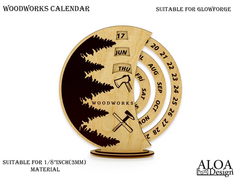 Perpetual Wood Calendar, Glowforge Calendar, Laser Cut DXF, Cuttable ...