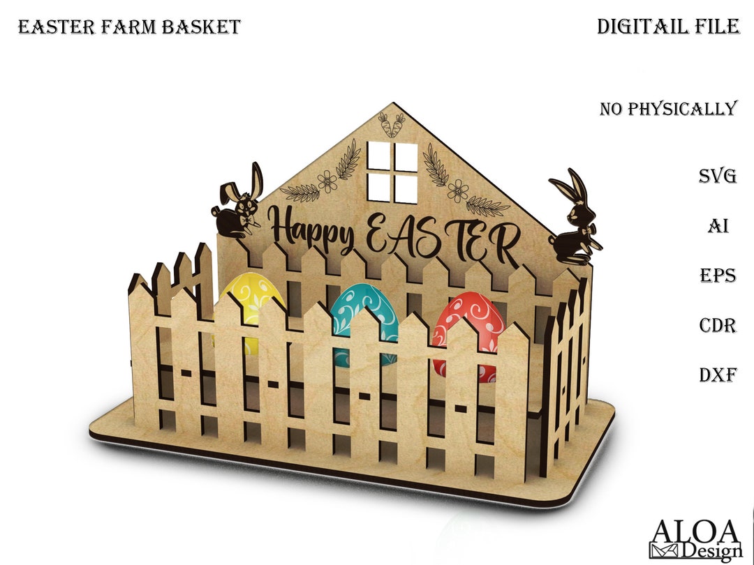 Easter Farm Basket ,easter Laser Cutting File , Happy Easter SVG , Glowforge Material , Vector ...