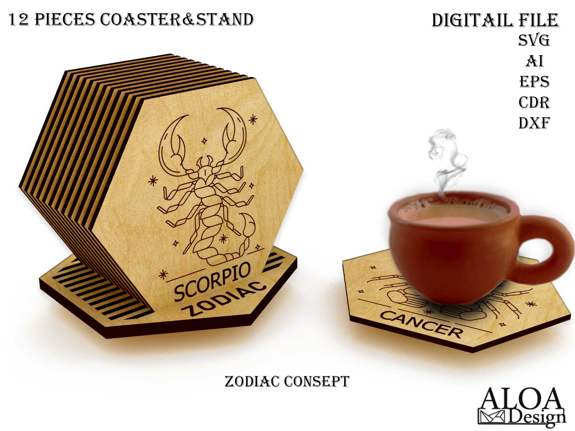Laser Coaster File Zodiac Laser Hexagonal Coasters Coaster - Etsy
