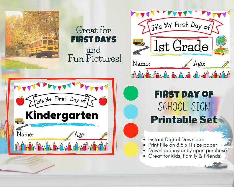 Back to School Sign Printable Set - Instant Digital Download Fun First ...