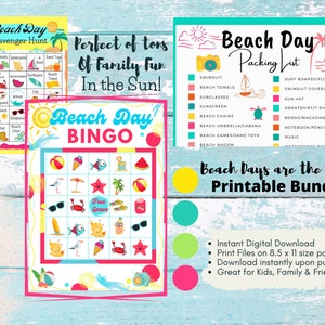 Beach Day Printable Bundle - Instant Digital Download Packing List ...
