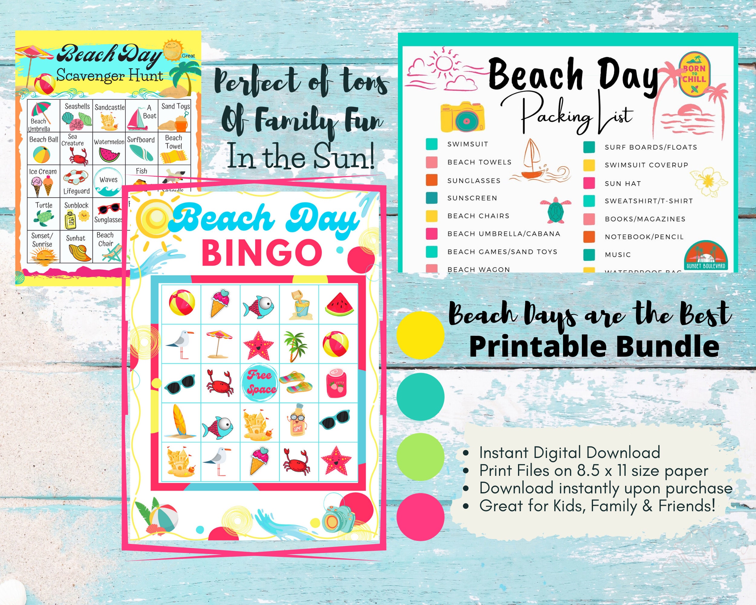 Beach Day Printable Bundle - Instant Digital Download Packing List ...