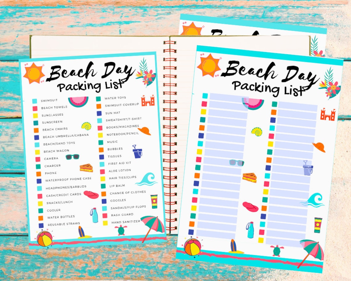 The Best EDITABLE Beach Day Packing List Checklist Instant Digital ...
