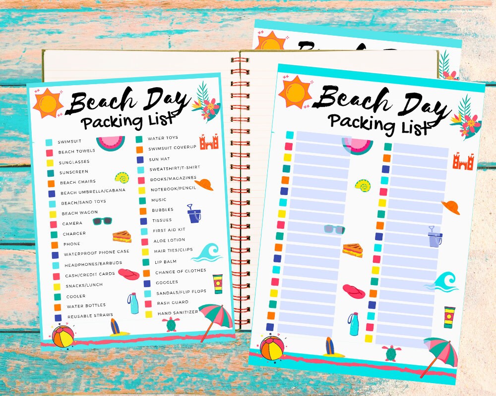 The Best EDITABLE Beach Day Packing List Checklist Instant Digital ...