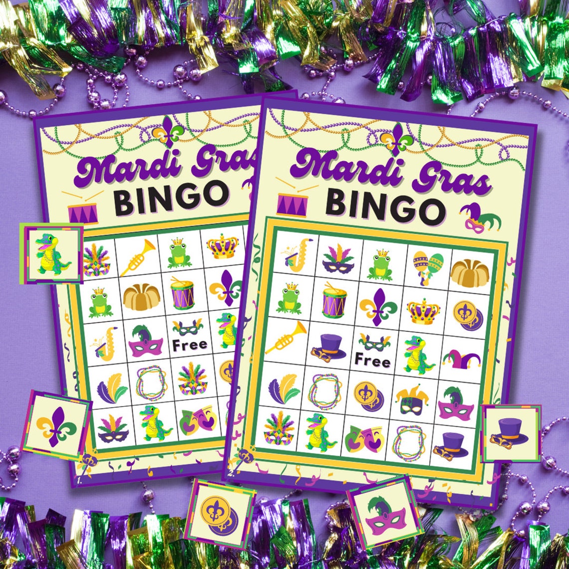 Printable Mardi Gras BINGO Game Set! Instant Digital Download / 5 X 5 ...