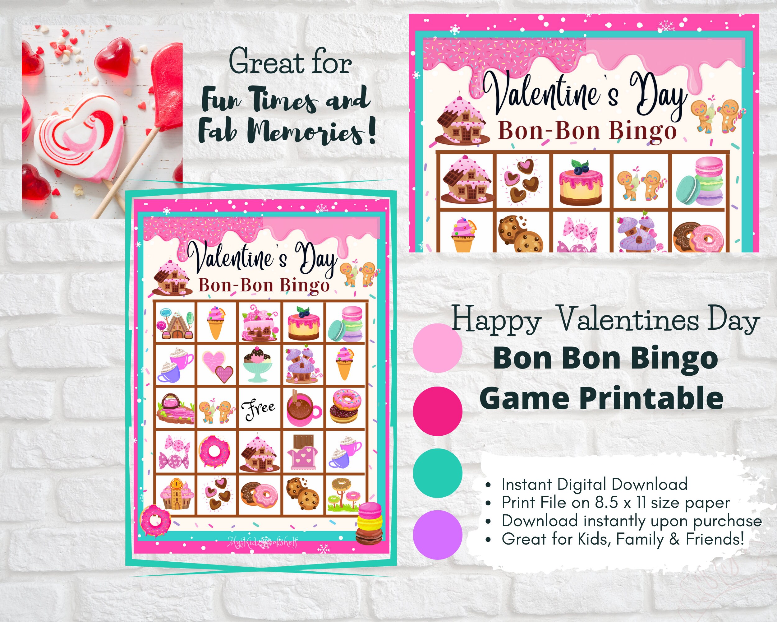 Printable Valentine's Day Bon Bon Bingo Game Kids Holiday 12 Card ...