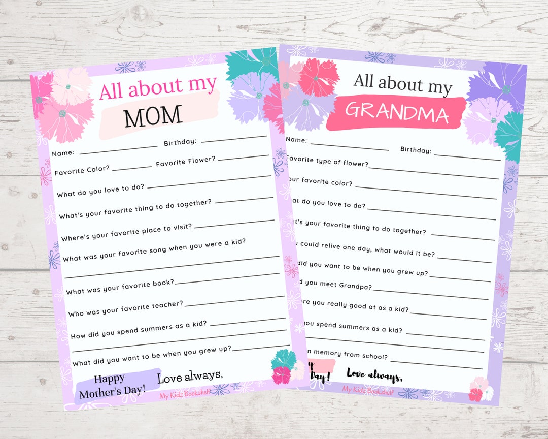 Happy Mother's Day Questionnaire for Mom and Grandma - Instant Digital ...