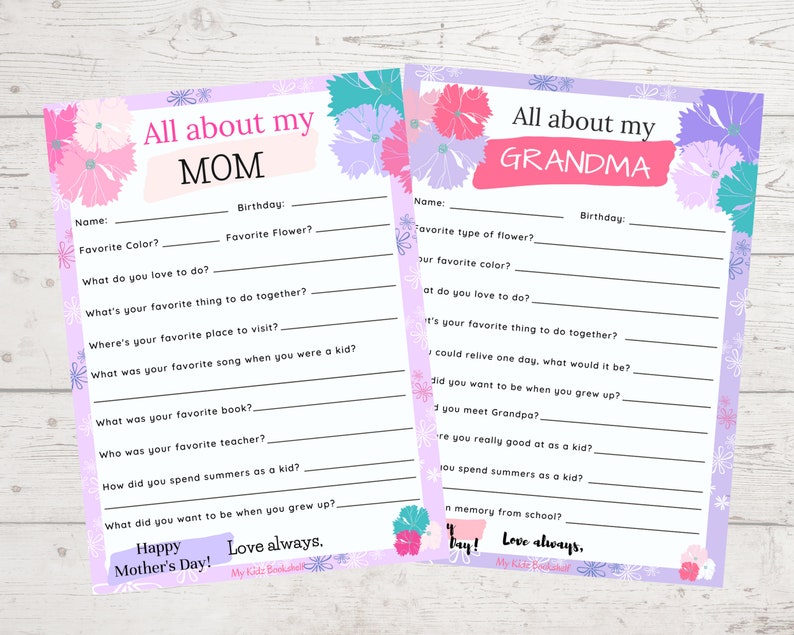 Happy Mother's Day Questionnaire for Mom and Grandma - Instant Digital ...