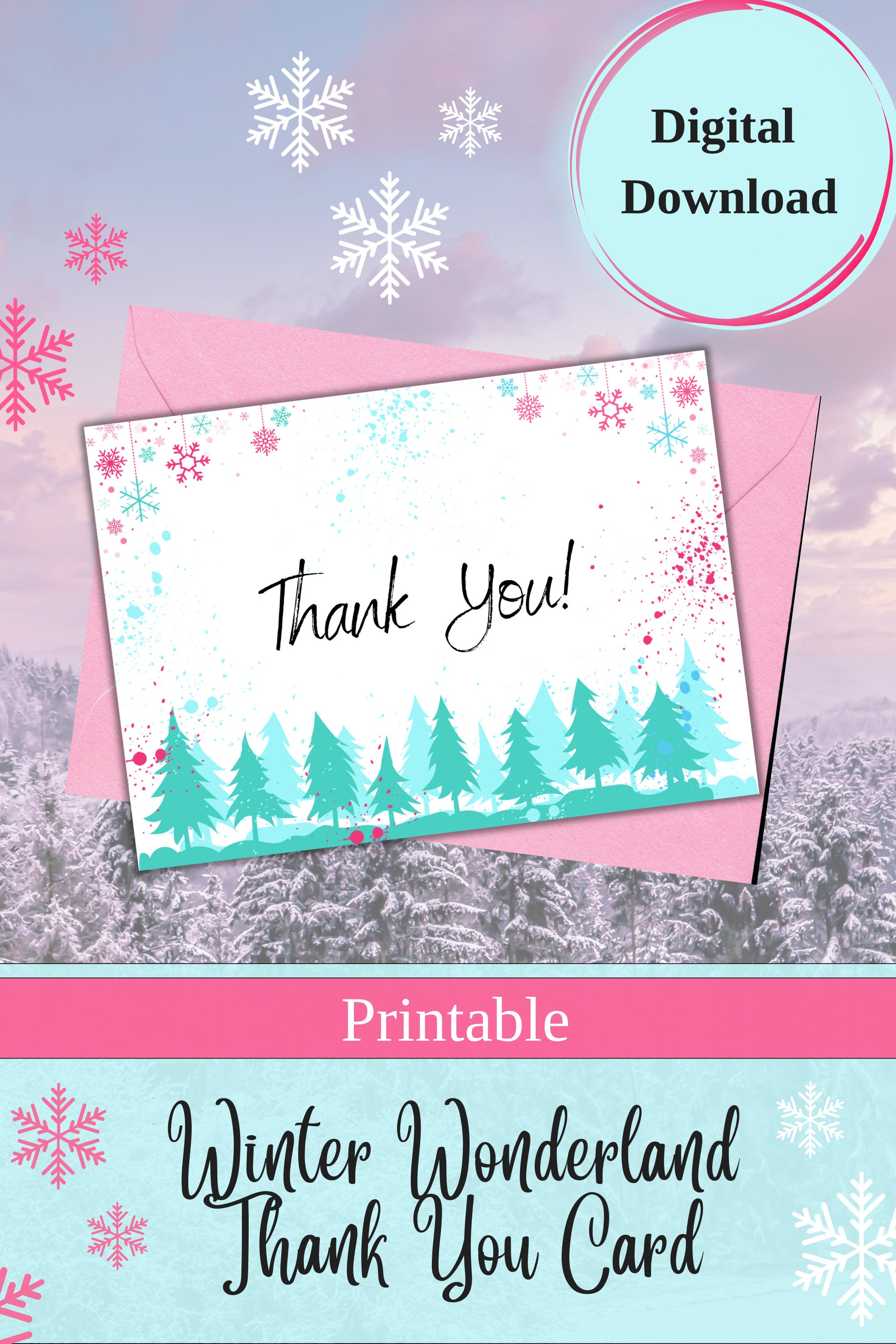 Winter Wonderland Printable Thank You Card / Instant Digital Download ...