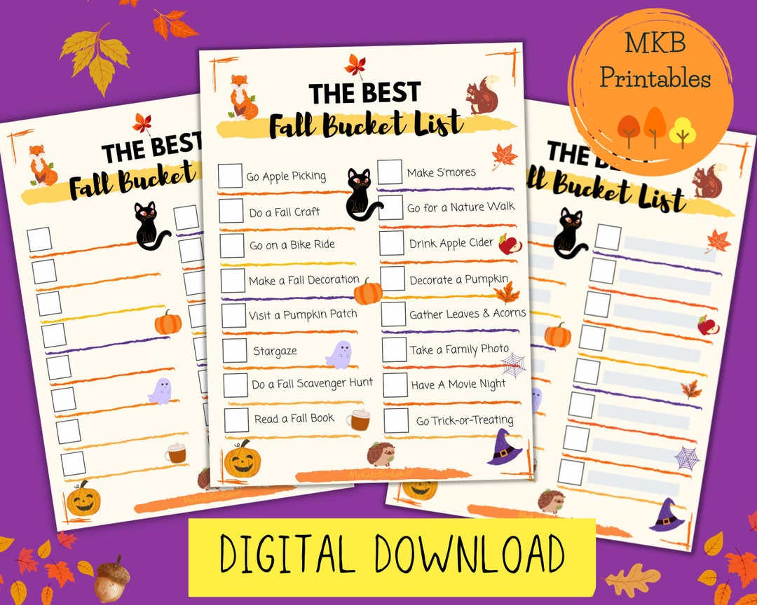 Printable Fall Bucket List, Editable Fall Bucket List, Autumn Bucket List Template, Kids Fall ...