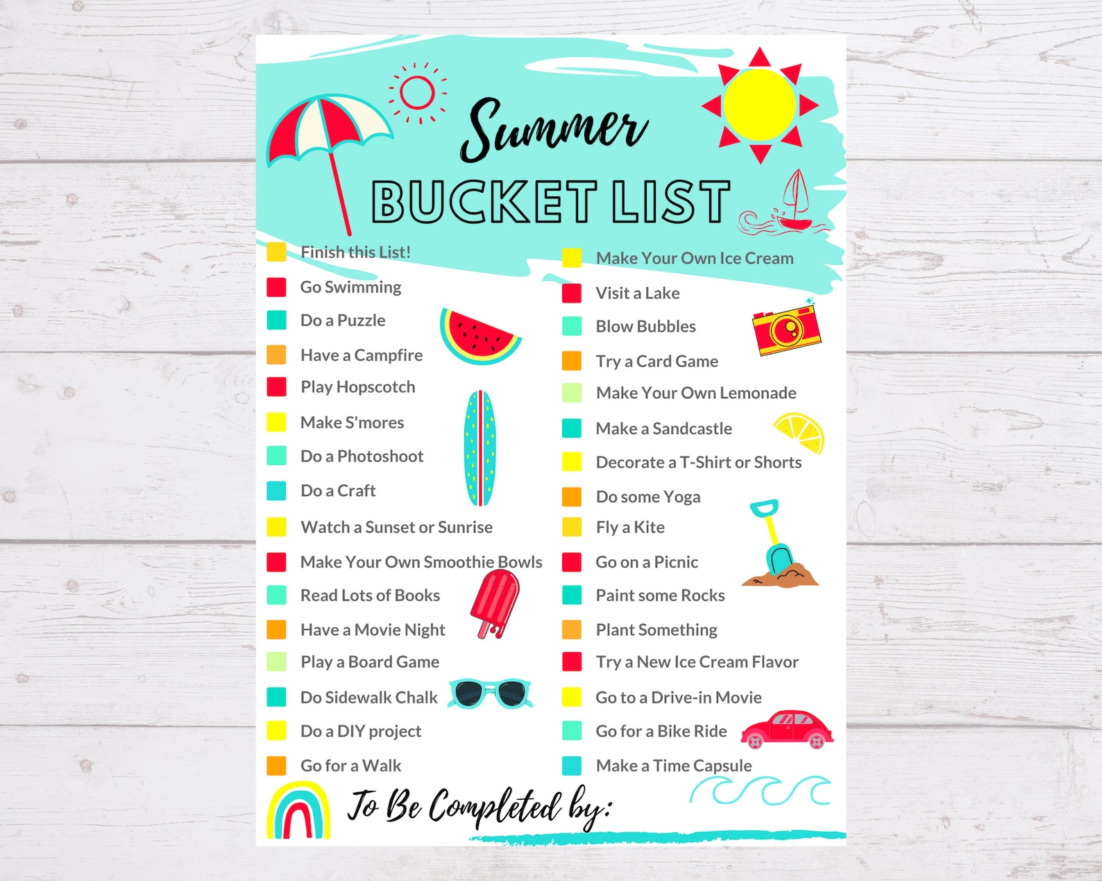 EDITABLE Summer Bucket List Printable Bundle - Instant Digital Download ...