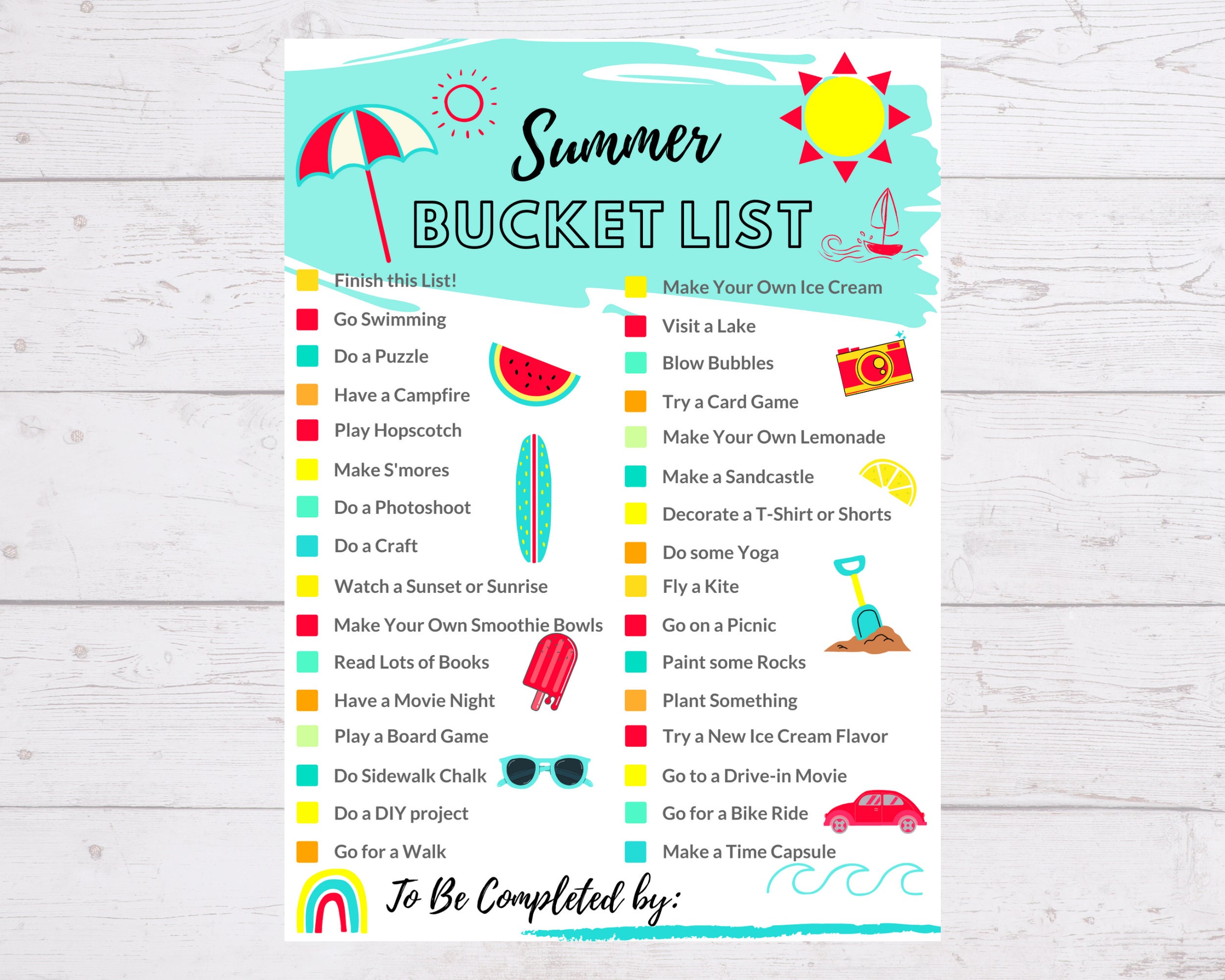 EDITABLE Summer Bucket List Printable Bundle - Instant Digital Download ...