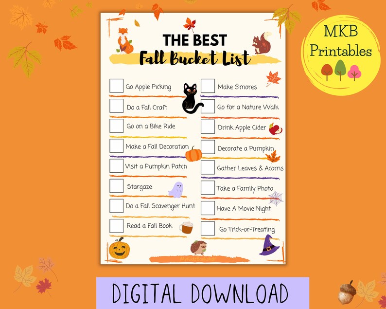 Printable Fall Bucket List, Editable Fall Bucket List, Autumn Bucket ...