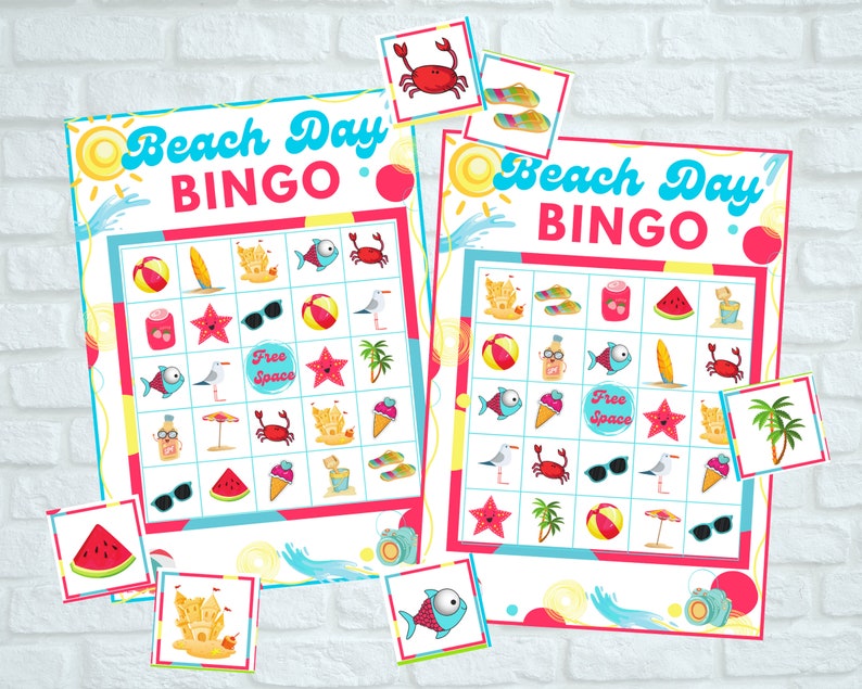 Printable Beach Day Bingo Game Set! 12 Card Bingo Set With Calling ...