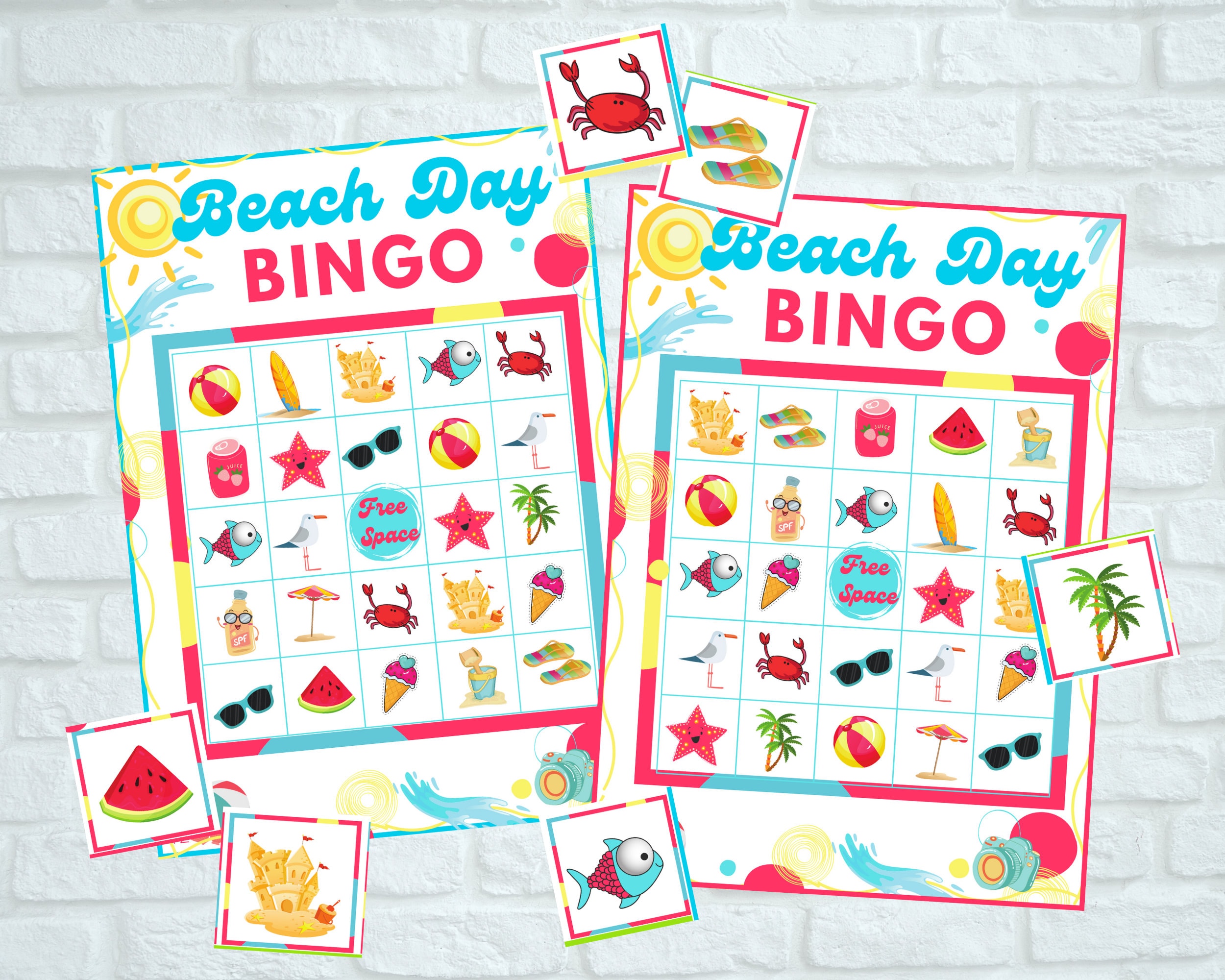 Printable Beach Day Bingo Game Set! 12 Card Bingo Set With Calling ...