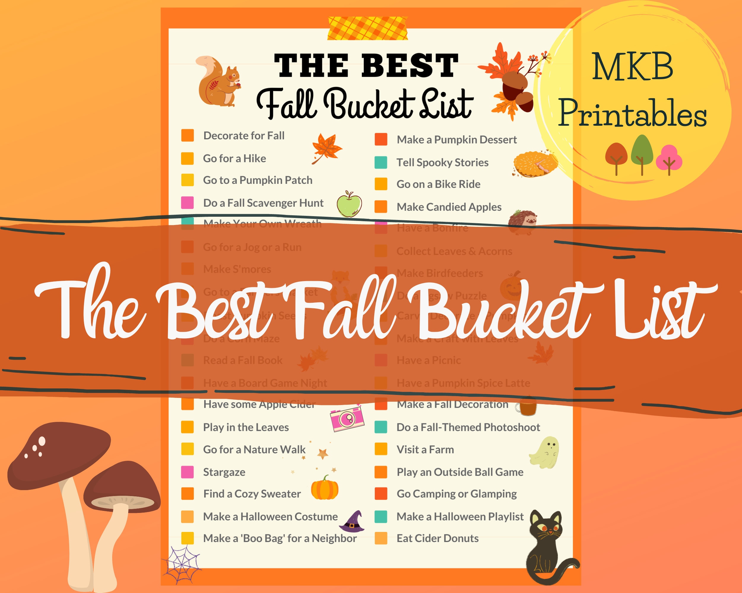 Fall Bucket List Printable, Autumn Bucket List Template, Kids Fall ...