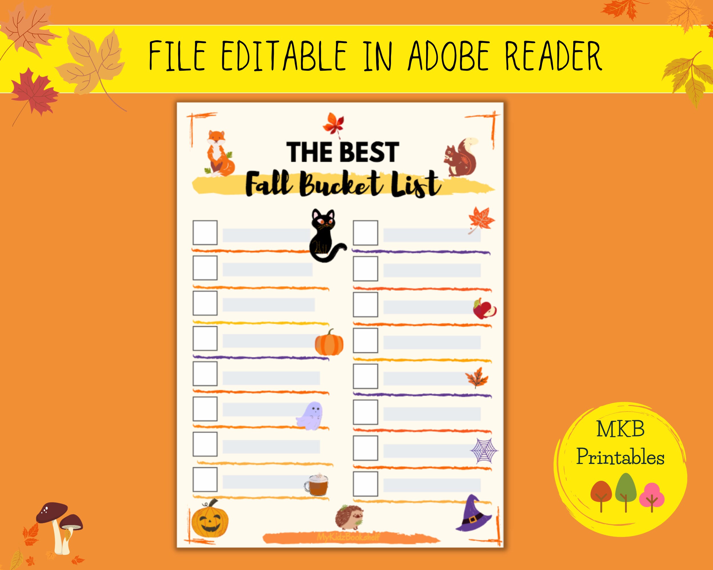 Printable Fall Bucket List, Editable Fall Bucket List, Autumn Bucket ...
