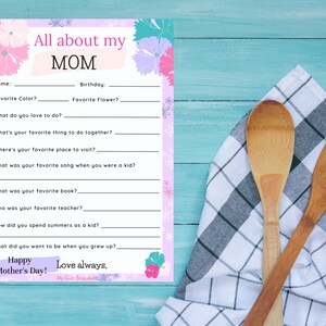 Happy Mother's Day Questionnaire for Mom and Grandma - Instant Digital ...