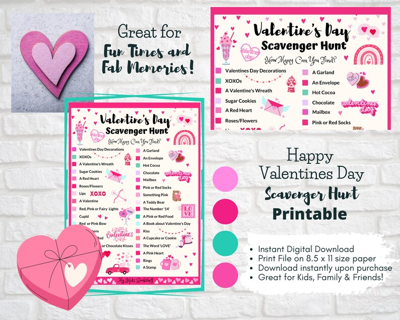 Happy Valentine's Day Scavenger Hunt Instant Digital Download Kids ...