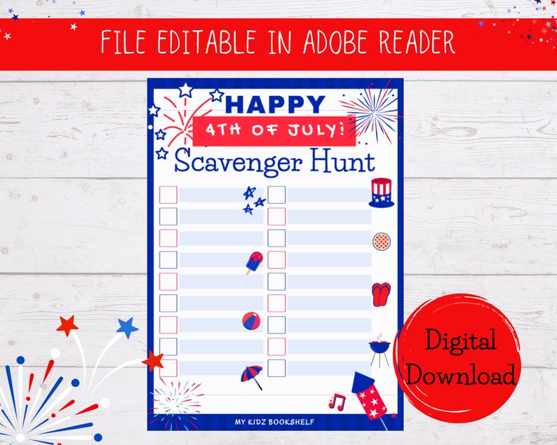 EDITABLE 4th of July Scavenger Hunt Bundle | Instant Digital Download ...