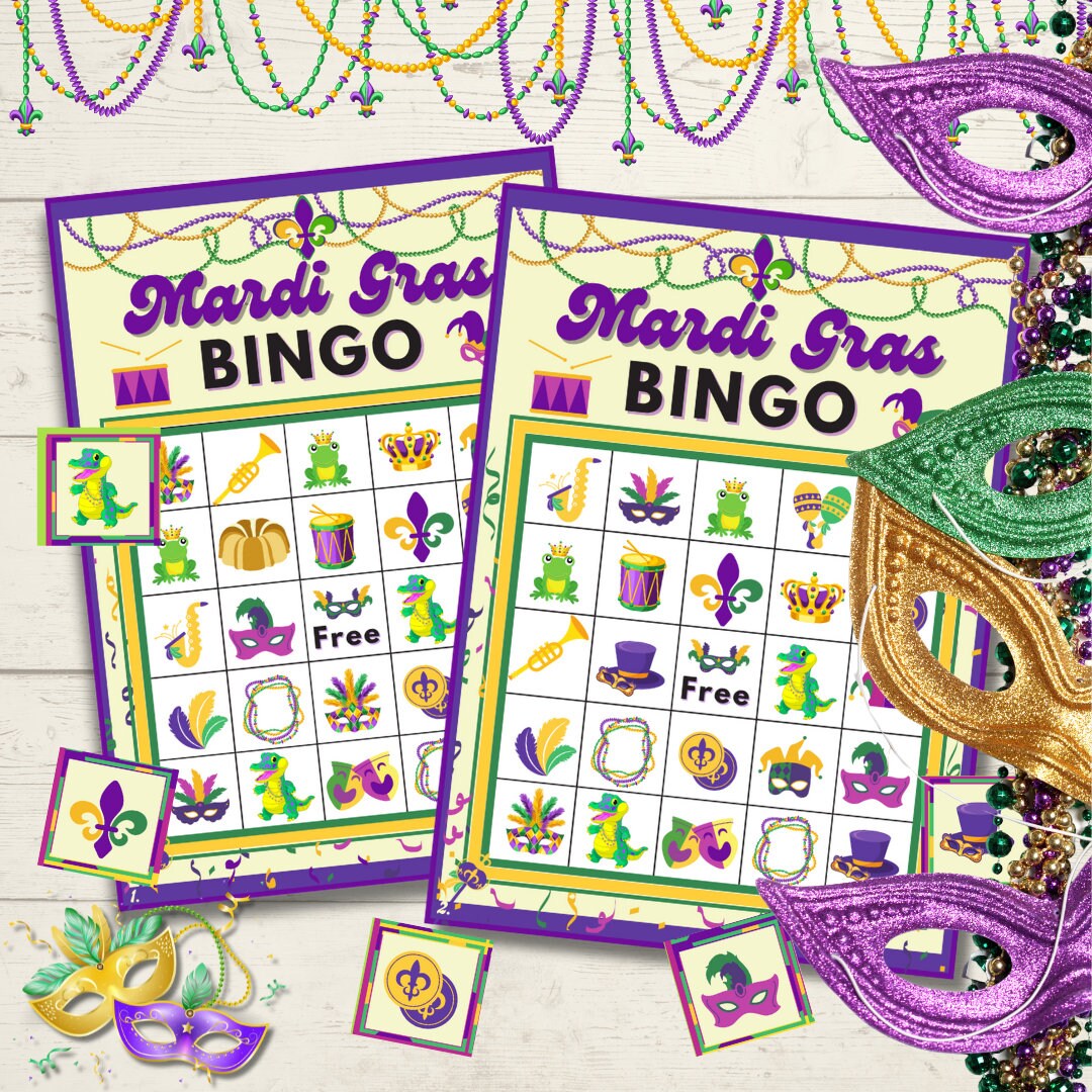 Printable Mardi Gras BINGO Game Set! Instant Digital Download / 5 X 5 ...