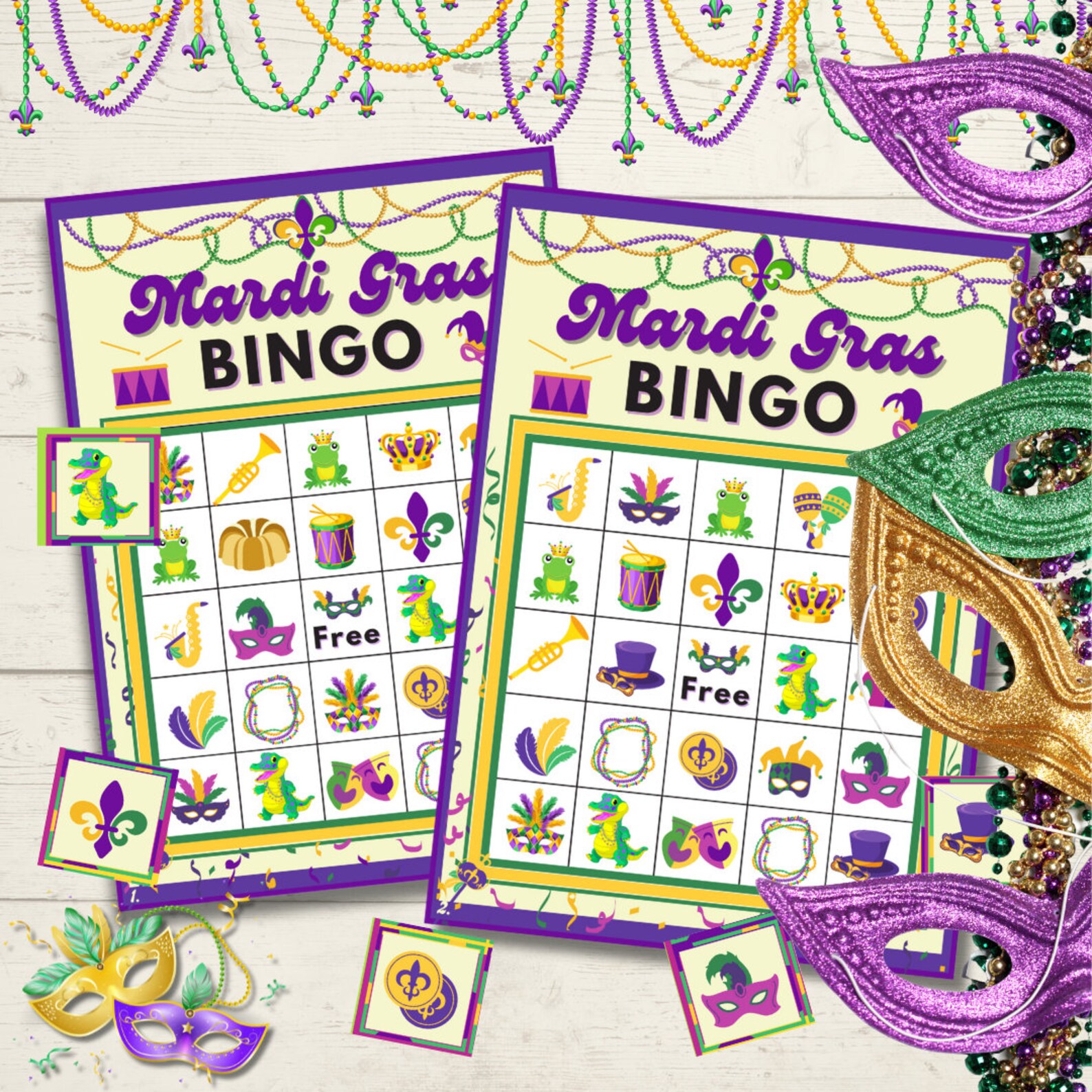 Printable Mardi Gras BINGO Game Set! Instant Digital Download / 5 X 5 ...