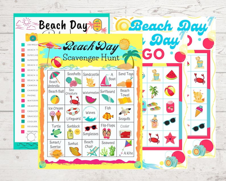 Beach Day Printable Bundle - Instant Digital Download Packing List ...