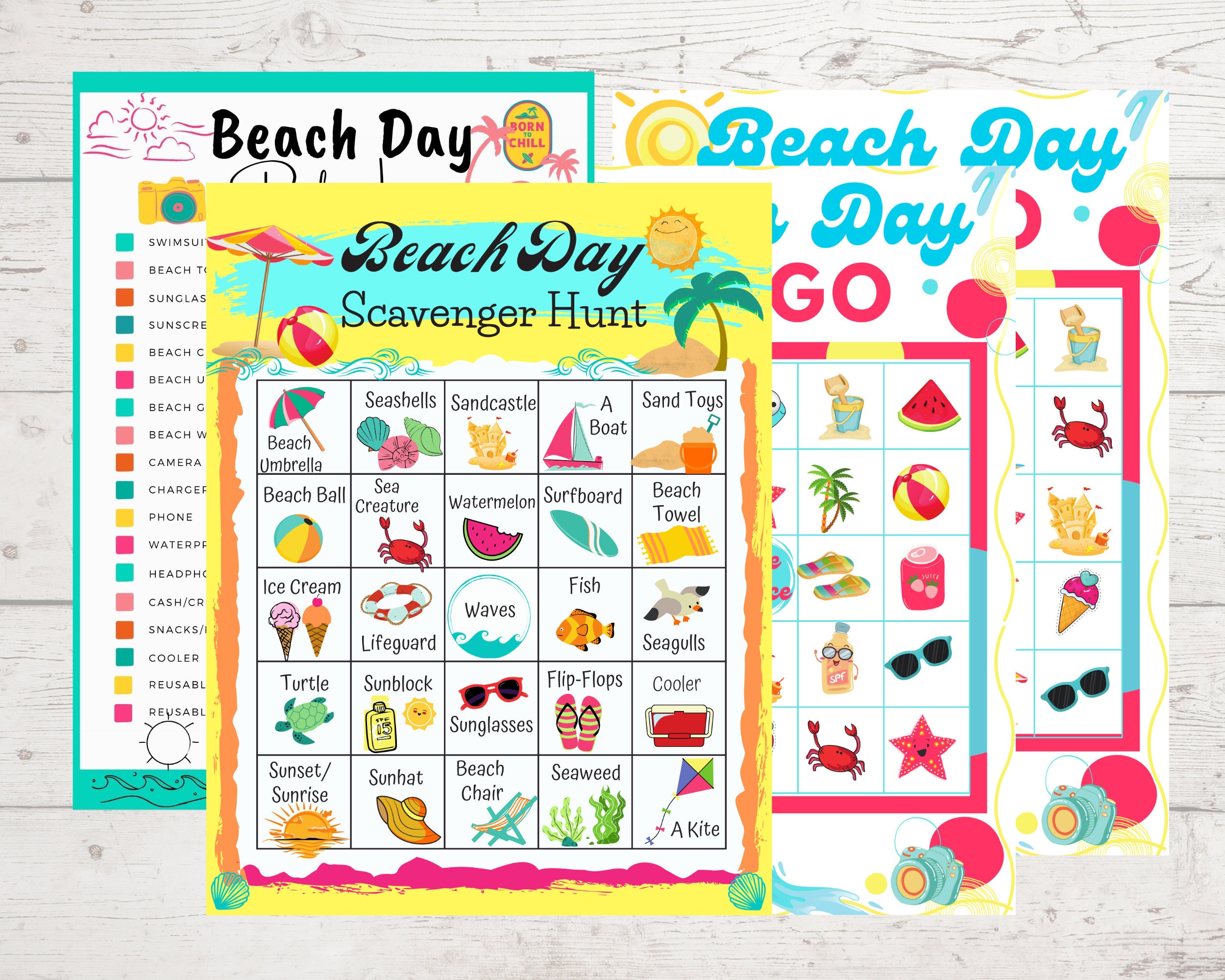 Beach Day Printable Bundle - Instant Digital Download Packing List ...
