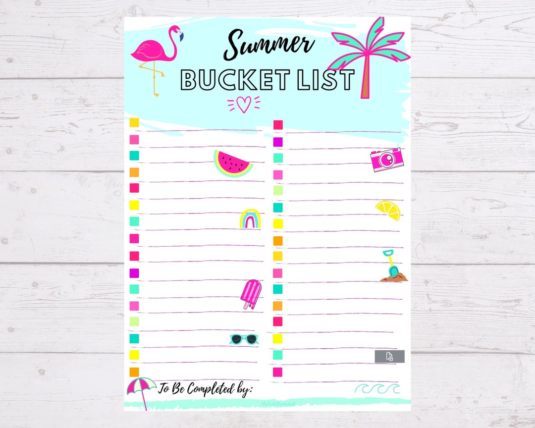 Printable Summer Bucket List Fill in Instant Digital Download Summer ...