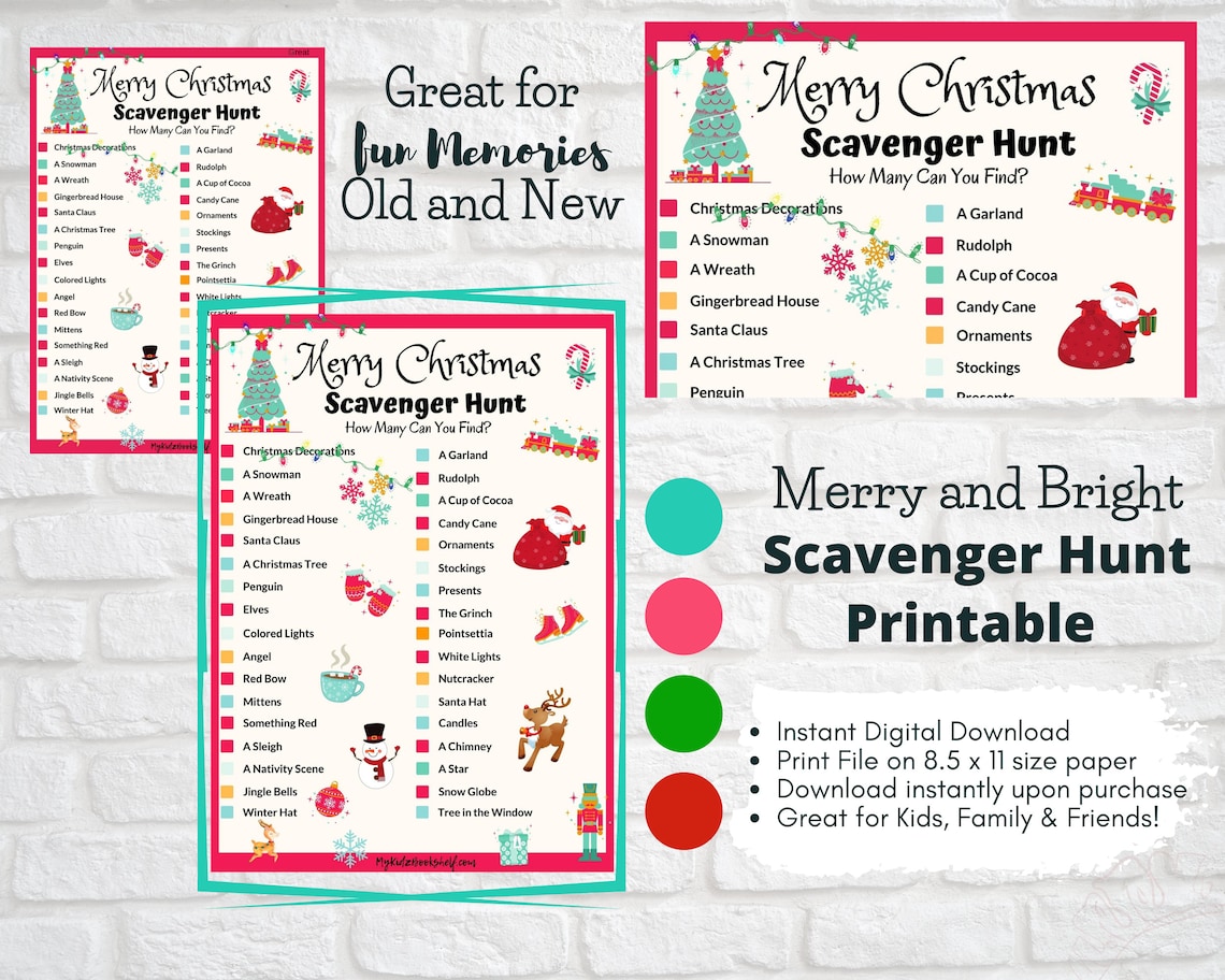 Merry Christmas Scavenger Hunt Fun Best Kids Activity Instant Digital ...