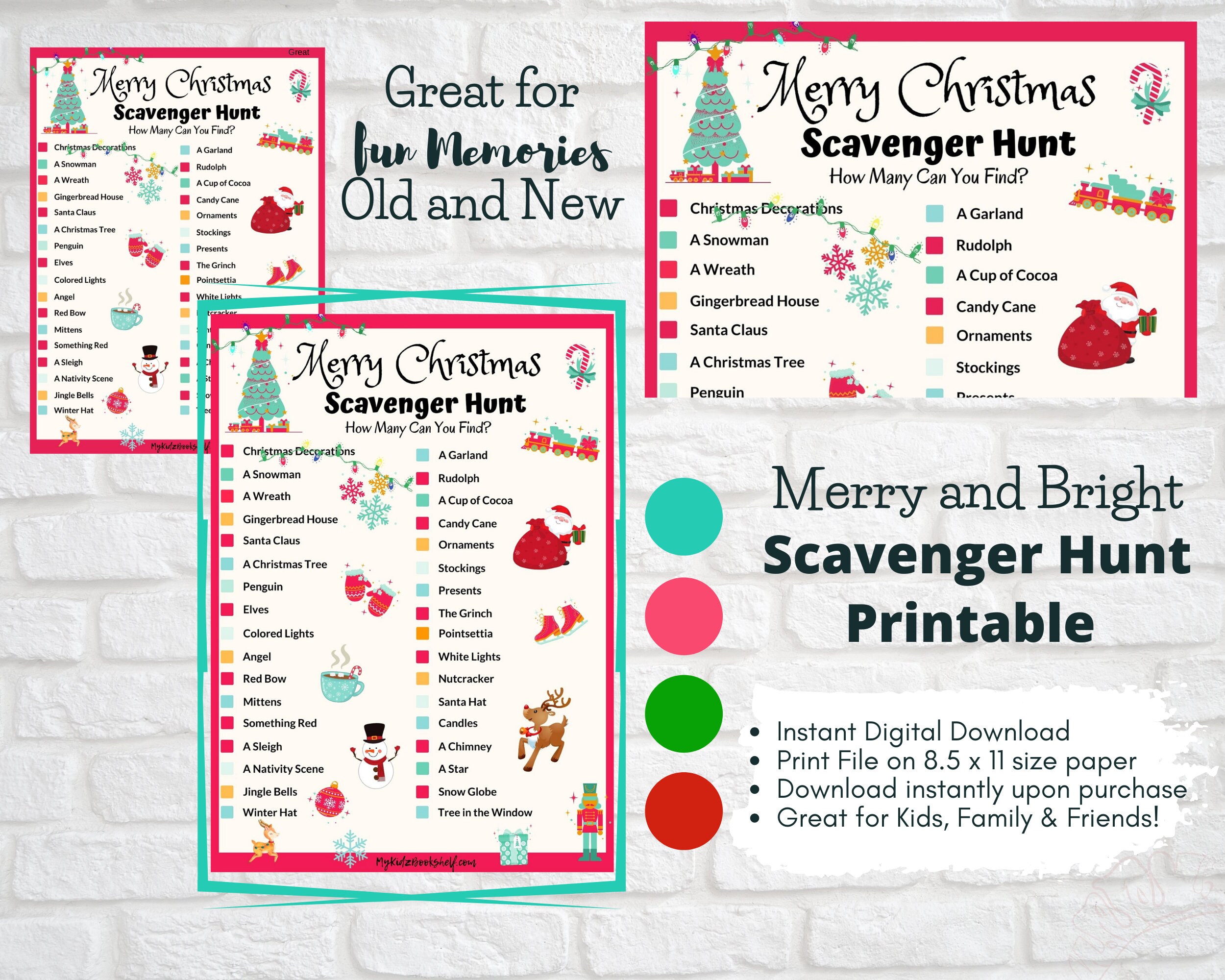 Merry Christmas Scavenger Hunt Fun Best Kids Activity Instant Digital ...
