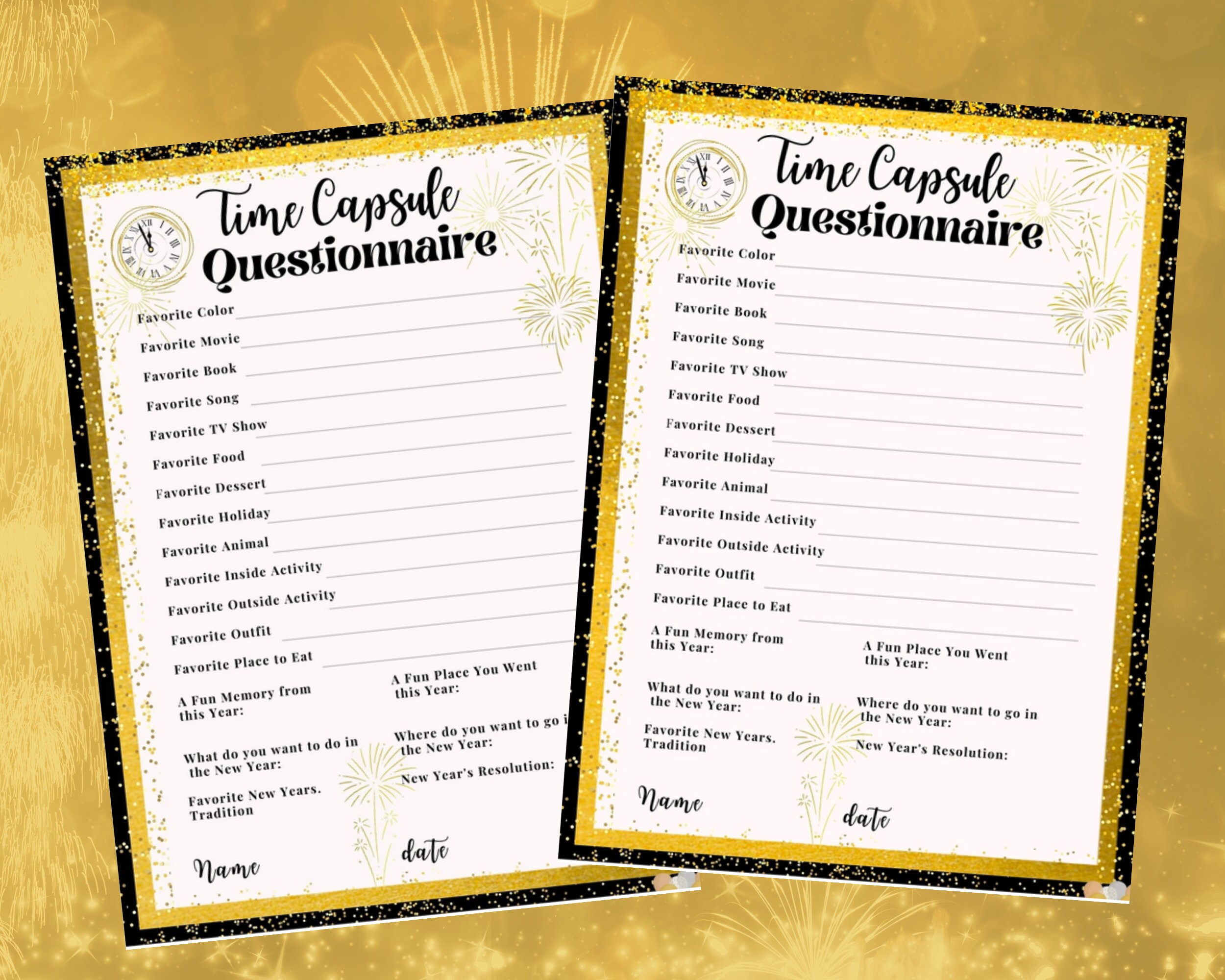 Happy New Year Time Capsule Printable Questionnaire Instant Digital ...