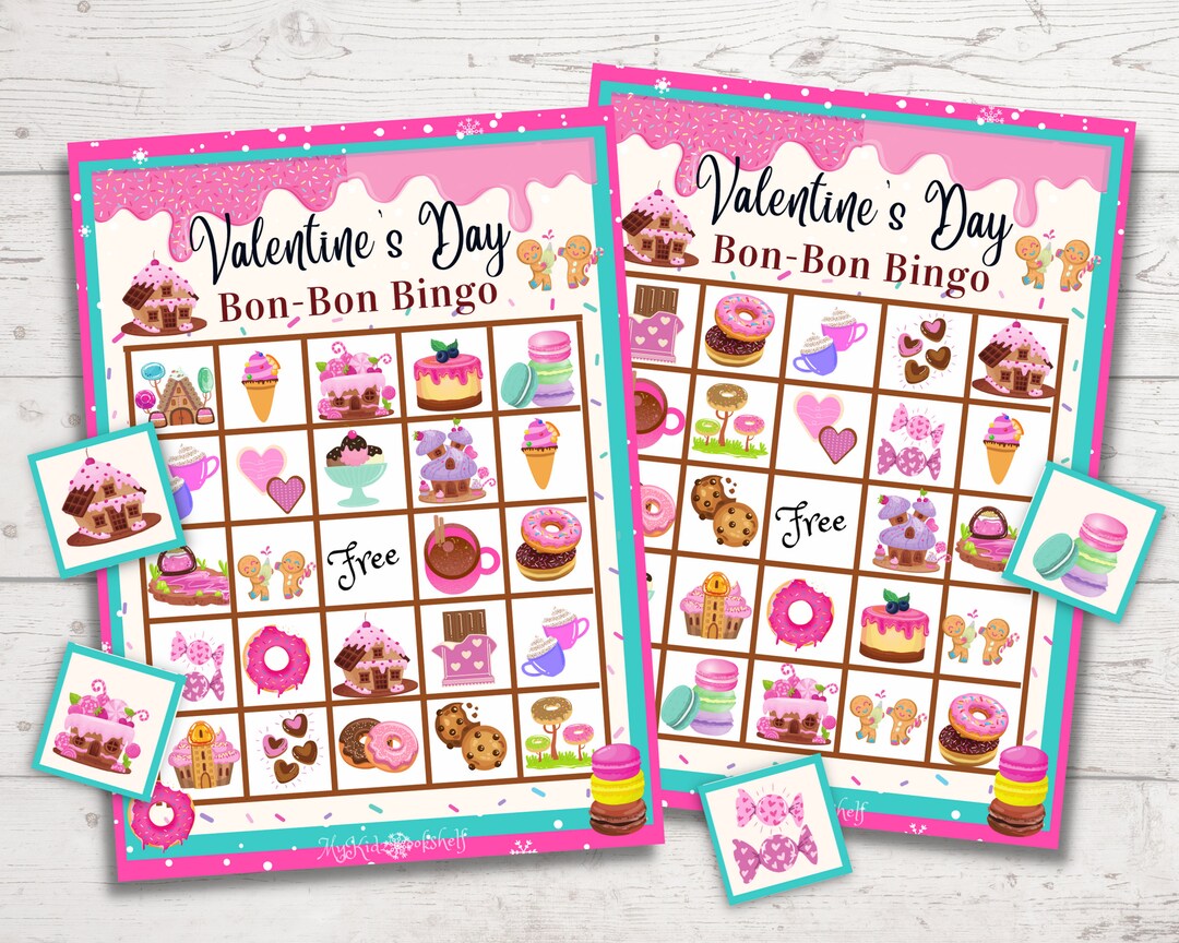 Printable Valentine's Day Bon Bon Bingo Game Kids Holiday 12 Card ...