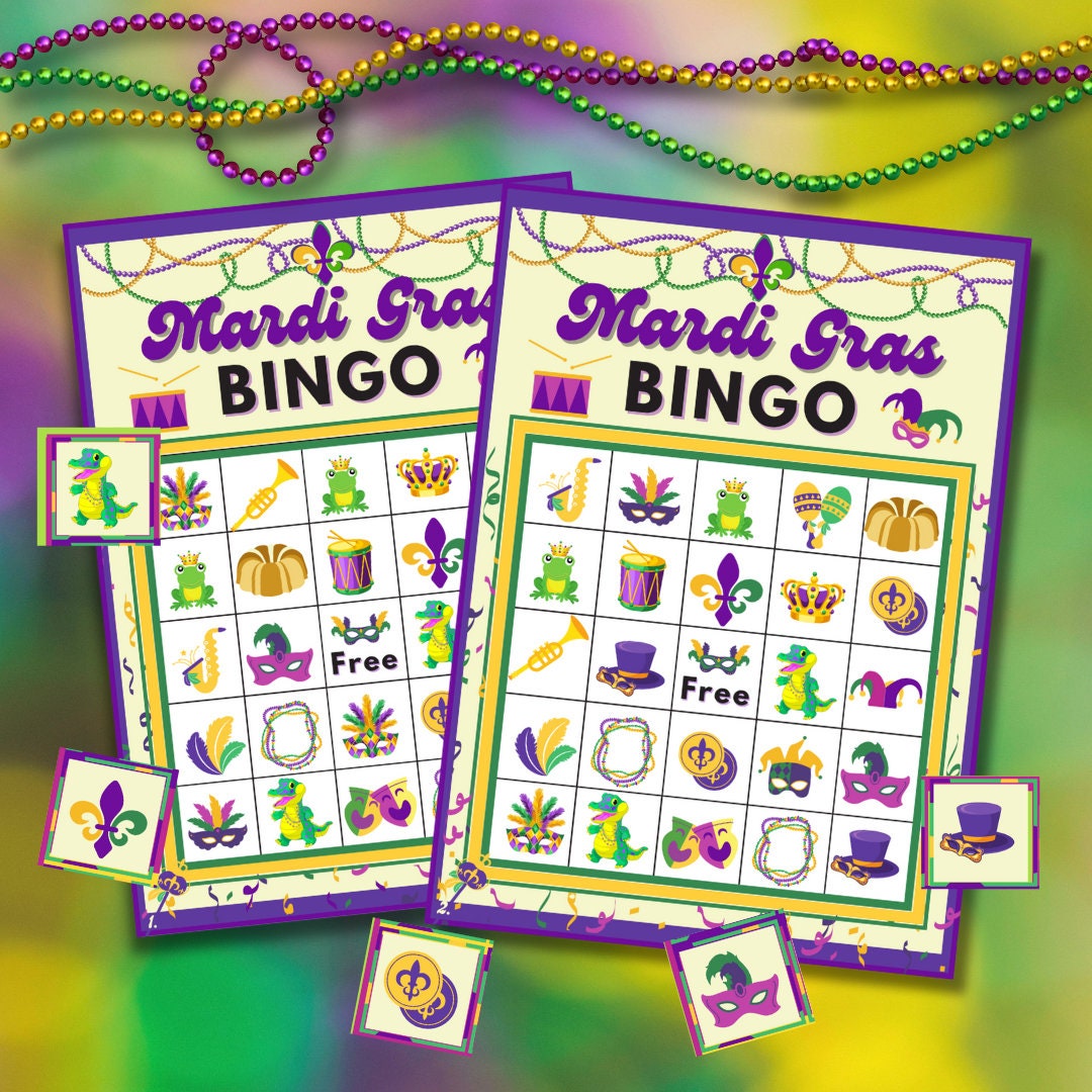 Printable Mardi Gras BINGO Game Set! Instant Digital Download / 5 X 5 ...