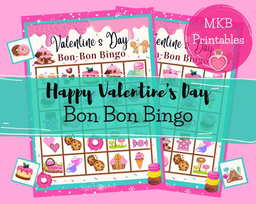 Printable Valentine's Day Bon Bon Bingo Game Kids Holiday 12 Card ...