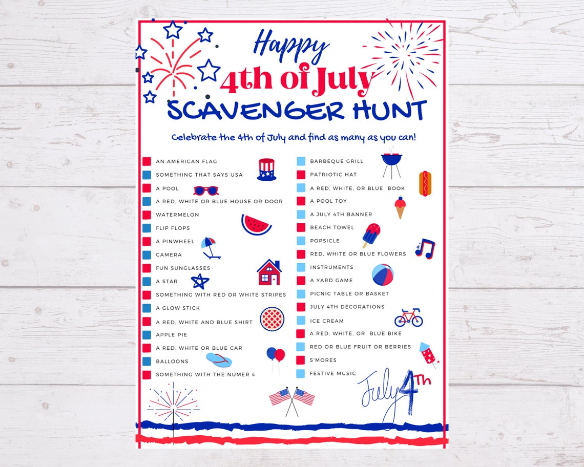 July 4th Treasure Hunt /happy Fourth Kids Fun Outdoor Activity ...