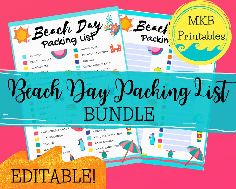 The Best EDITABLE Beach Day Packing List Checklist Instant Digital ...